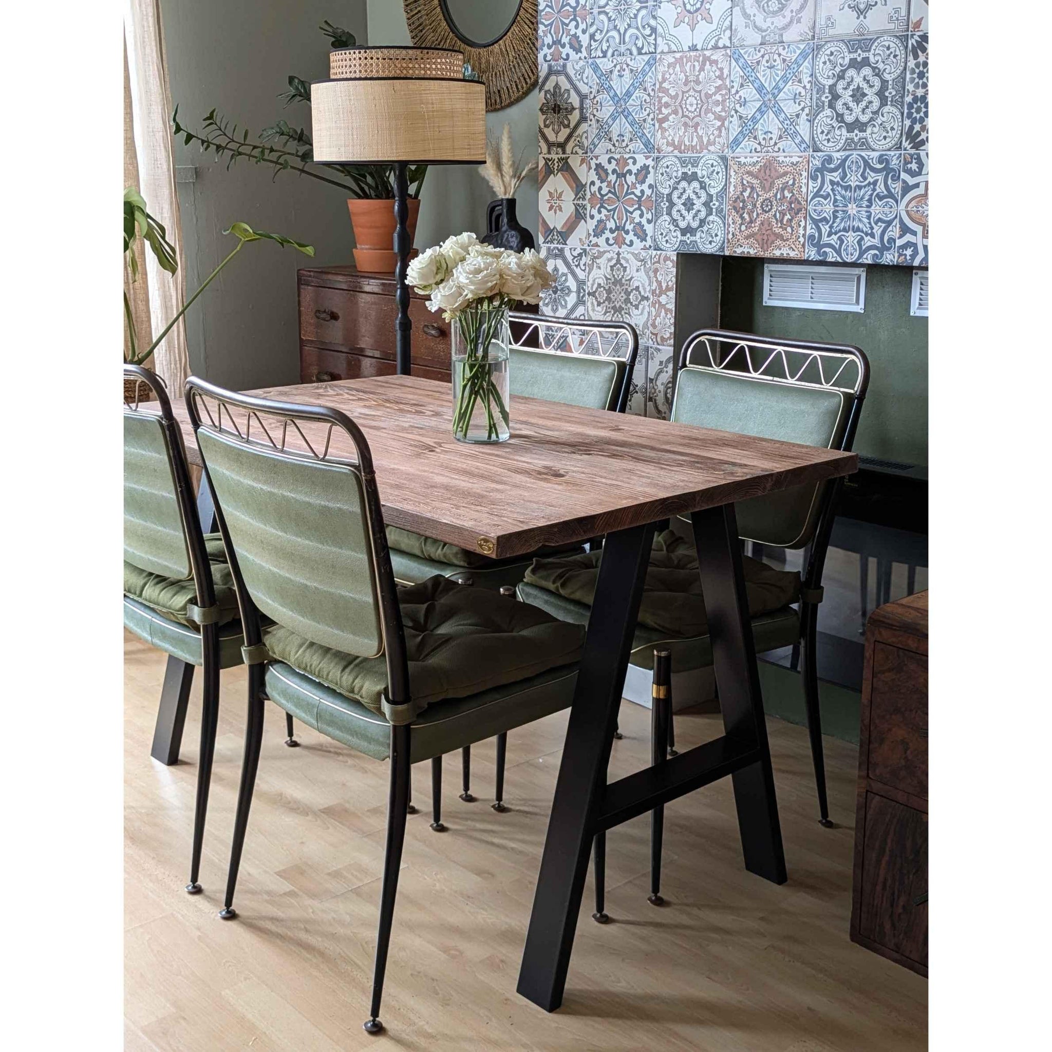 BLAKE: Reclaimed Dining Table with Black A-Frame Legs - RizAndMicaMake